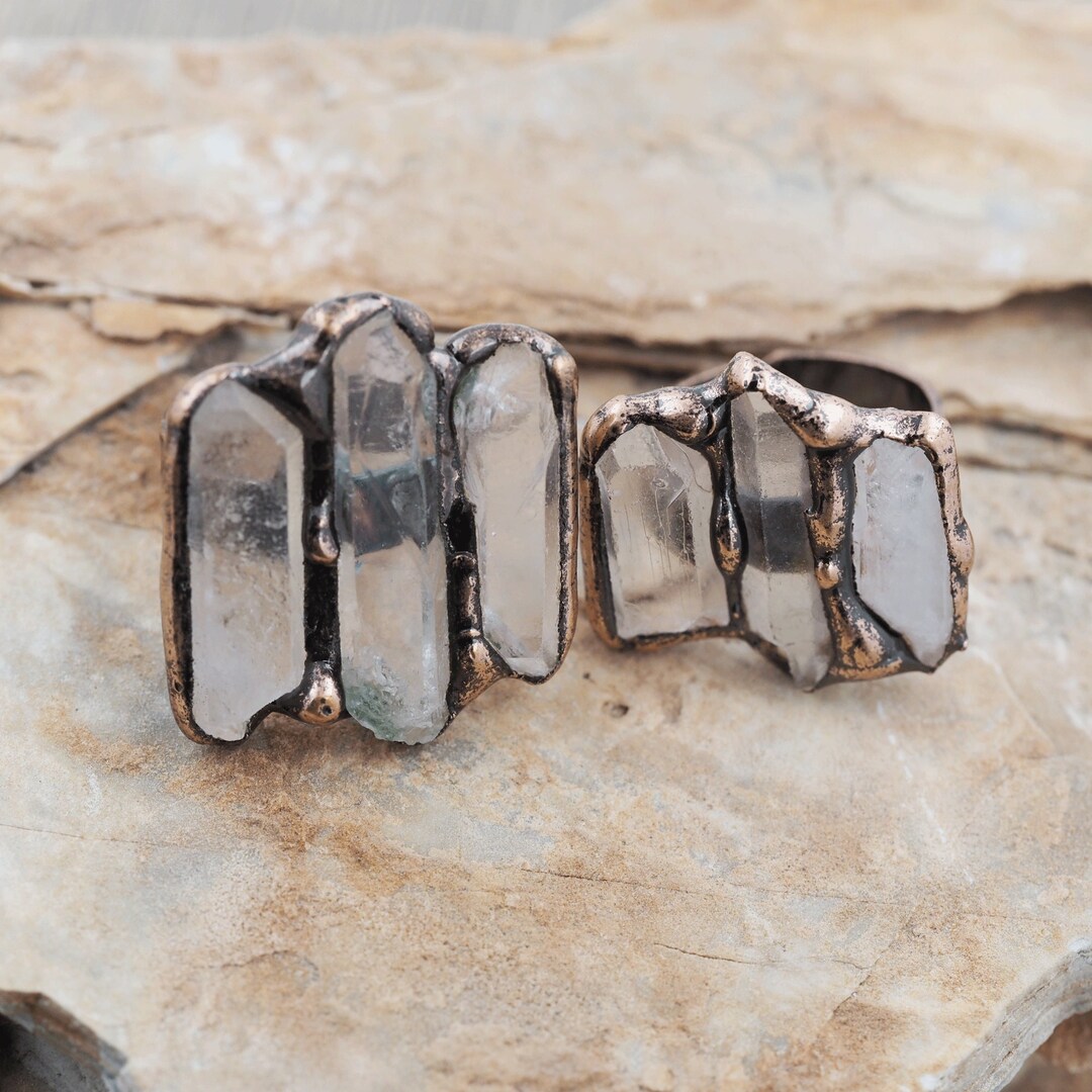 Open White Crystal Ring, Natural Crystal Pillar Ring,bohemian Ring ...