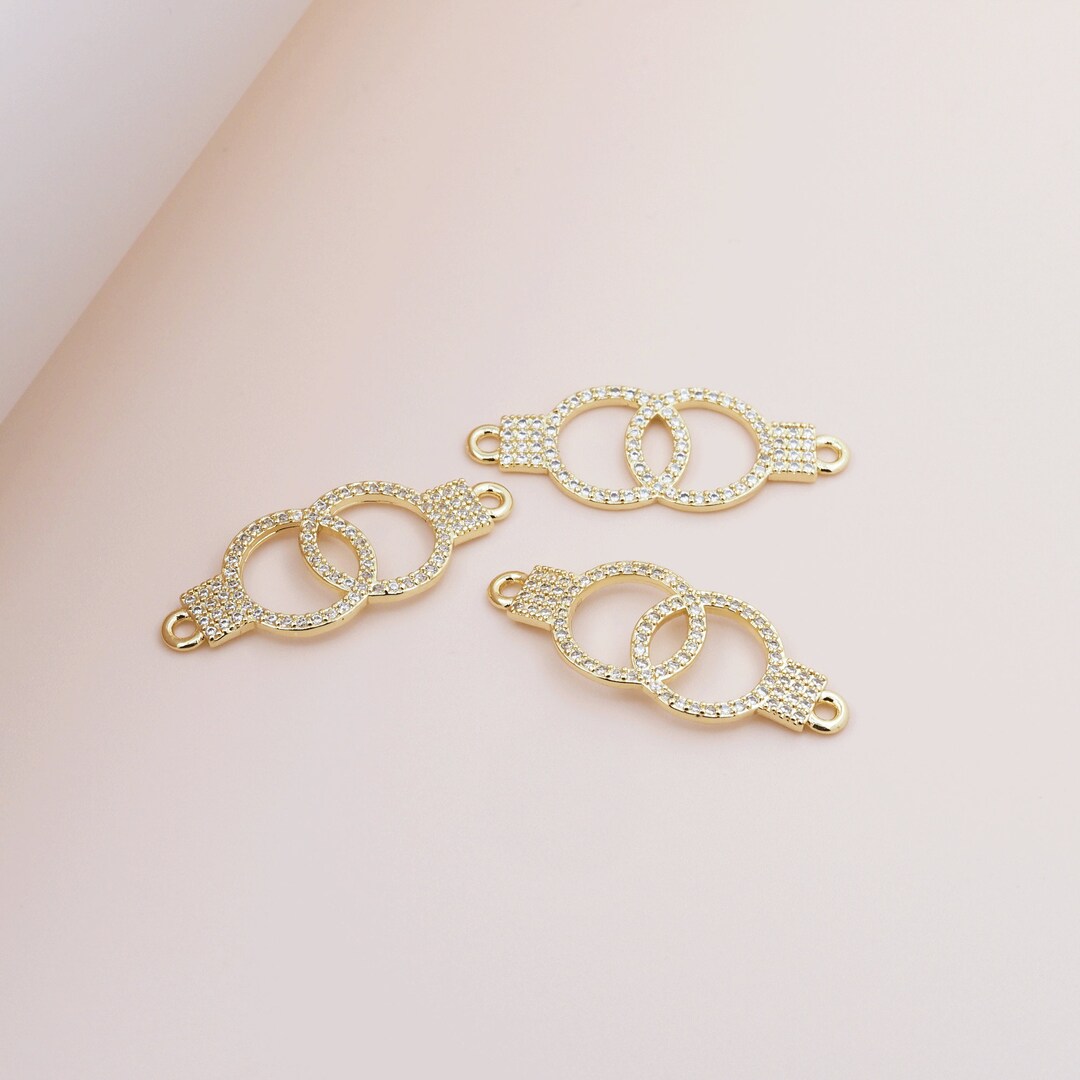 Infinity Connector, 18K Gold Handcuff Connector, Miniature Pavé CZ ...