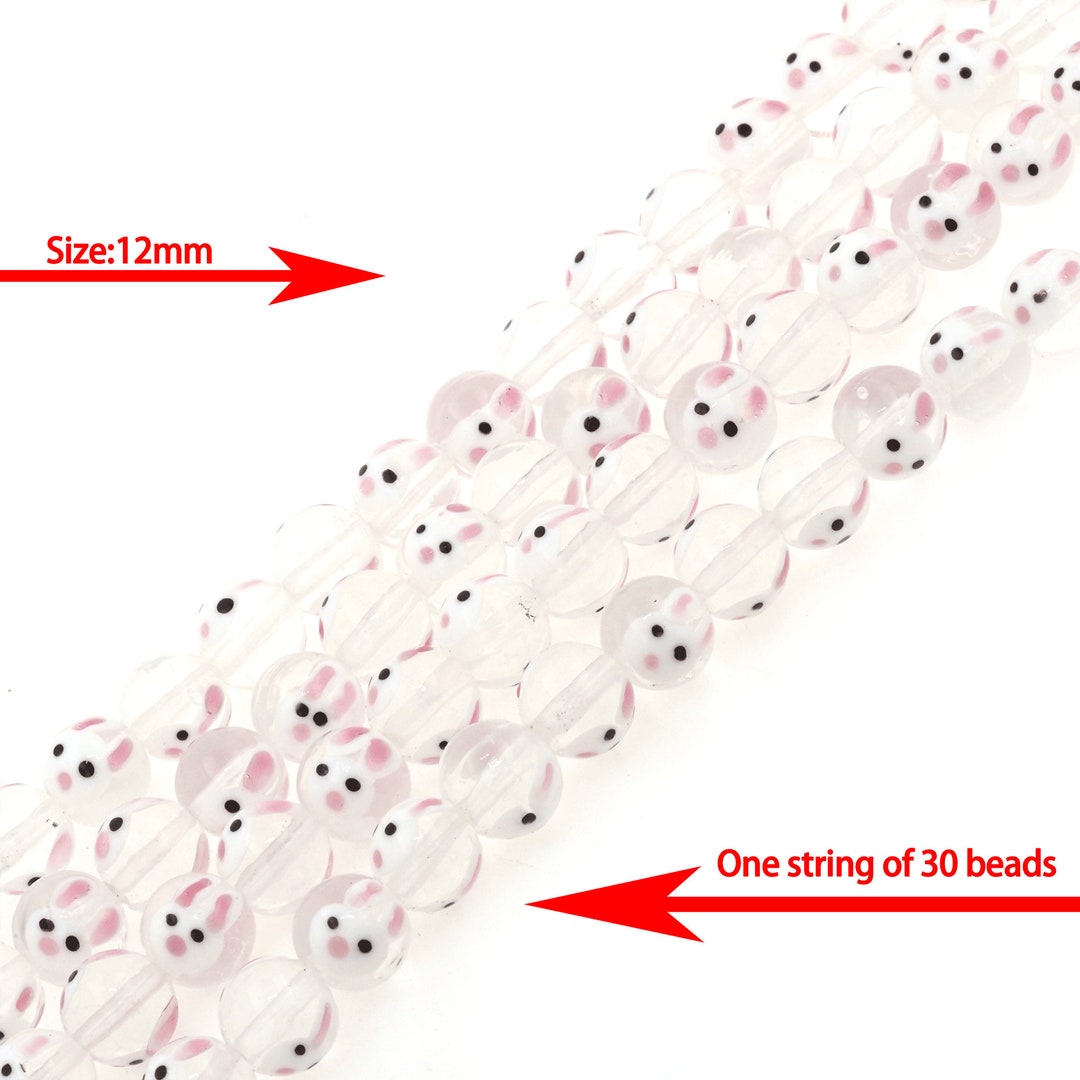 30 White Rabbit Beads, Glass Lampwork Beads, Animal Beads, Transparent ...