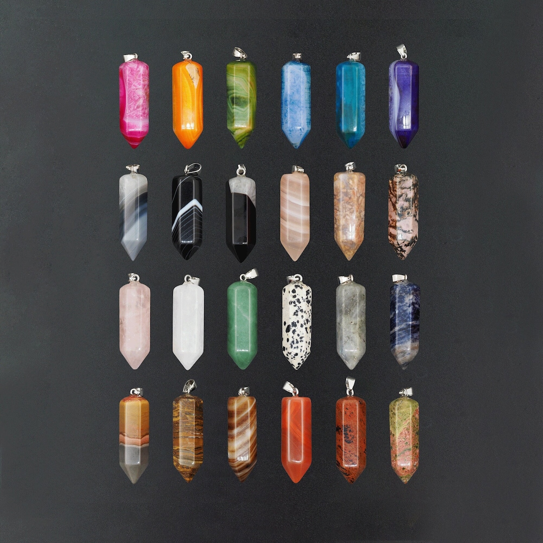 Hand-carved Spiked Natural Stone Set, Polished Hexagonal Crystal, Aura ...