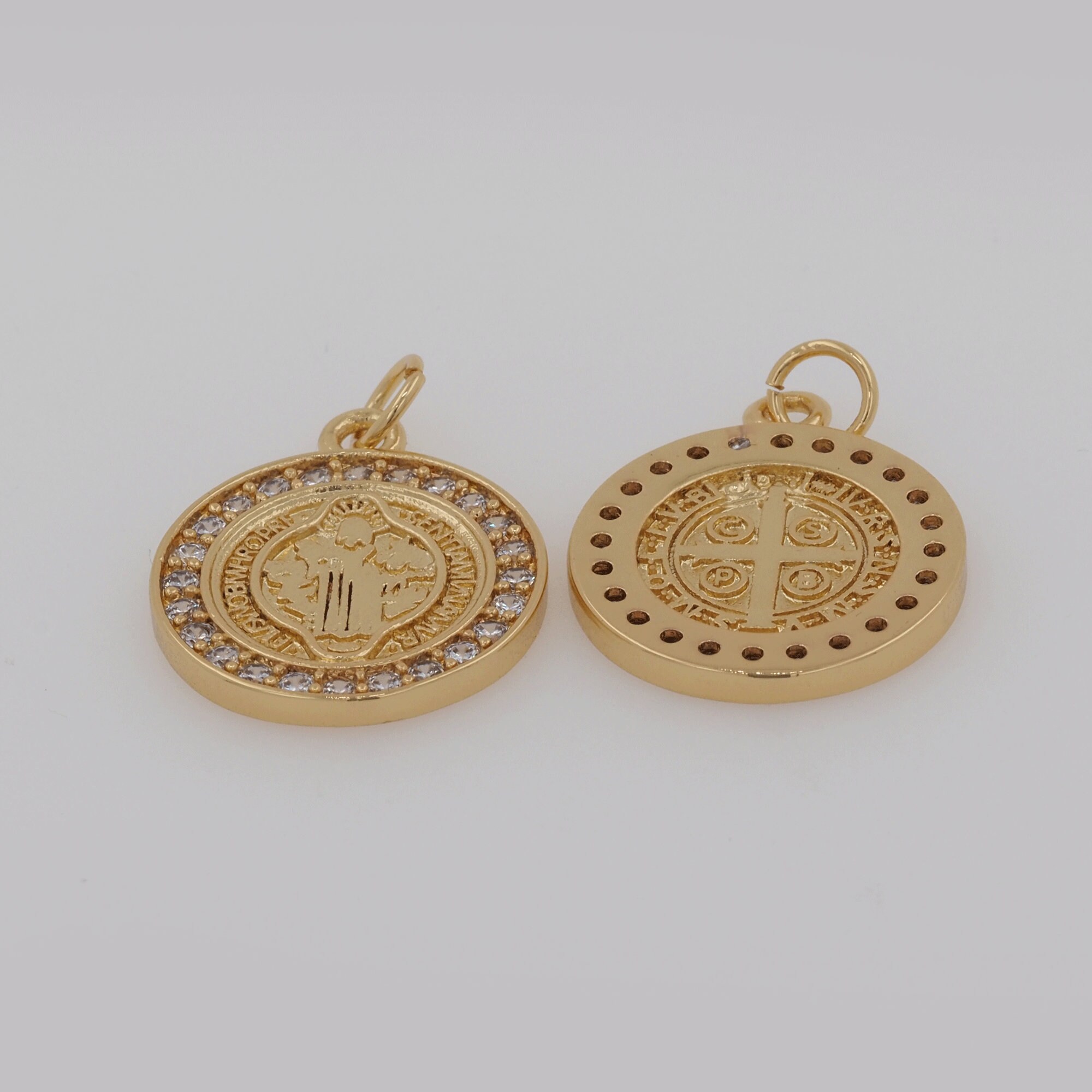 Coin Charm, 18K Gold Filled Gold Coin Pendant, Micropavé CZ Religious ...