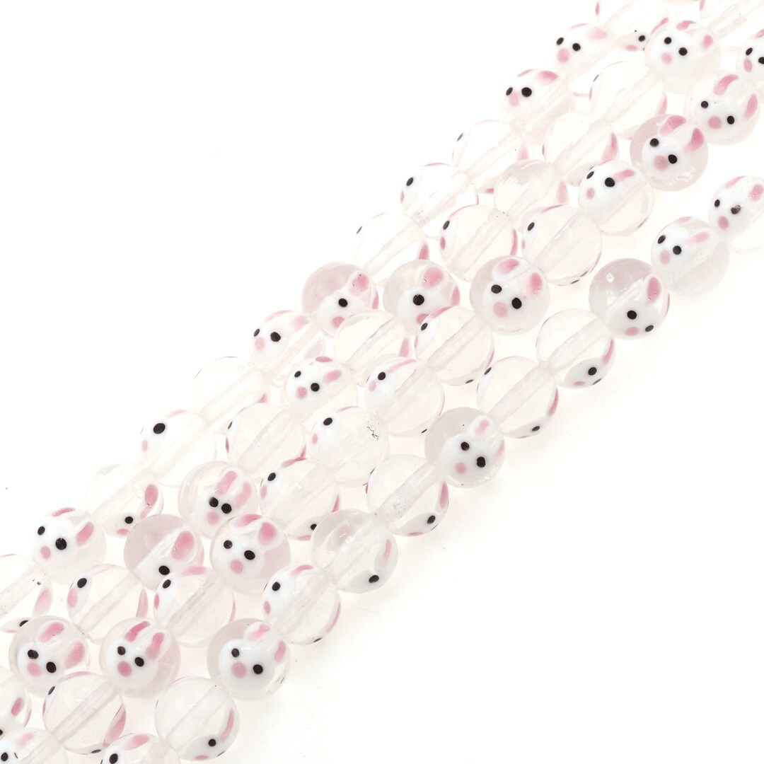 30 White Rabbit Beads, Glass Lampwork Beads, Animal Beads, Transparent ...