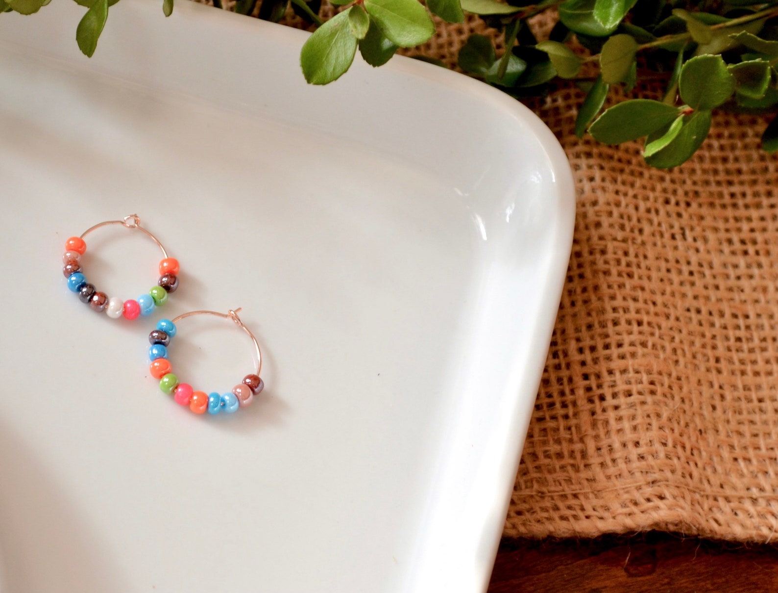 Small Multicolored Mini Beaded Hoop Earrings, Seed Bead Hoops - Etsy