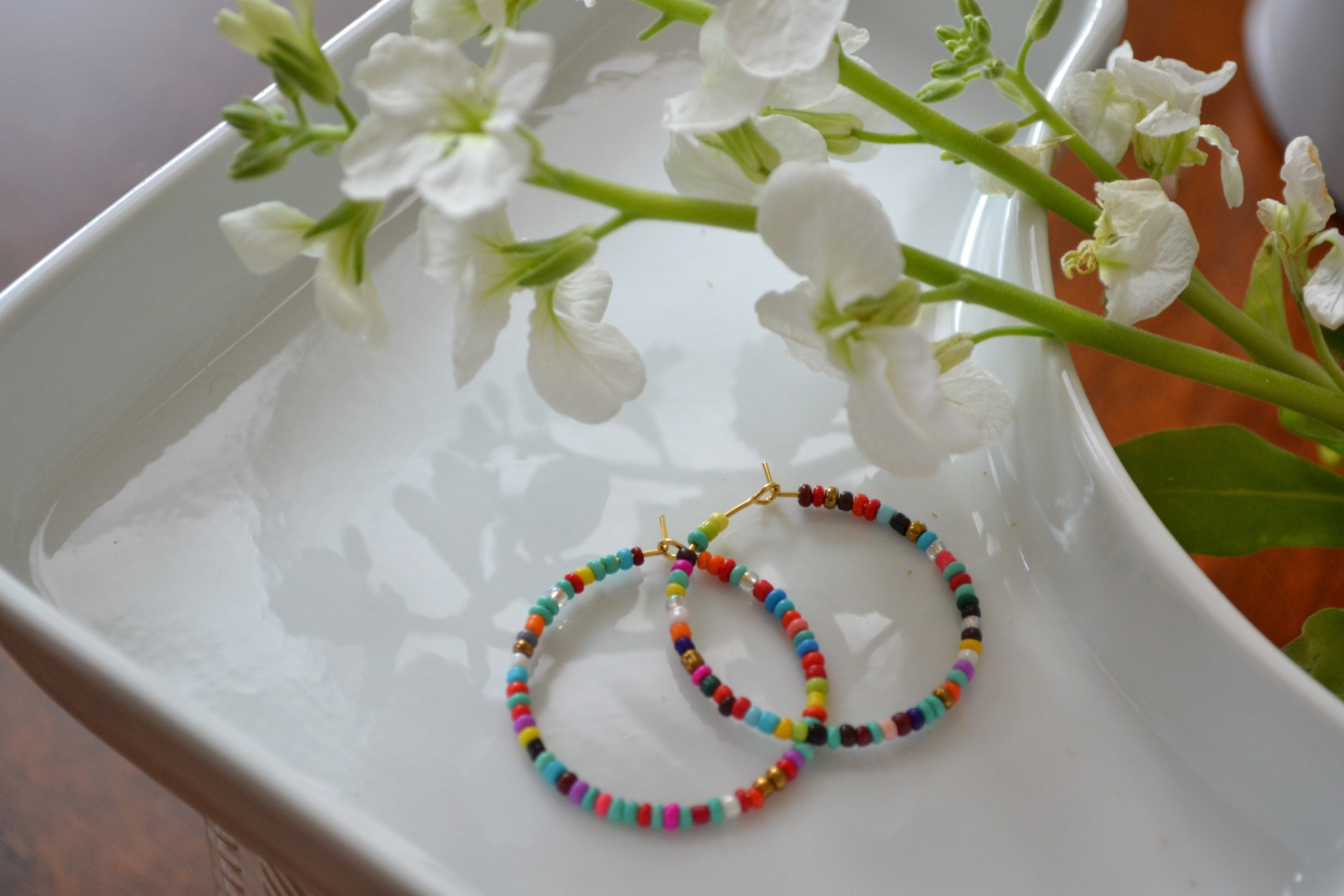 Multi Colored Hoops Colorful Small Beaded Earring - Etsy