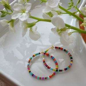Beautiful Multi Colored Hoops Colorful Small Beaded Earrings | Etsy