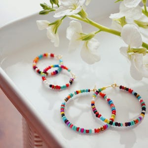 Small Multicolored Mini Beaded Hoop Earrings, Seed Bead Hoops - Etsy