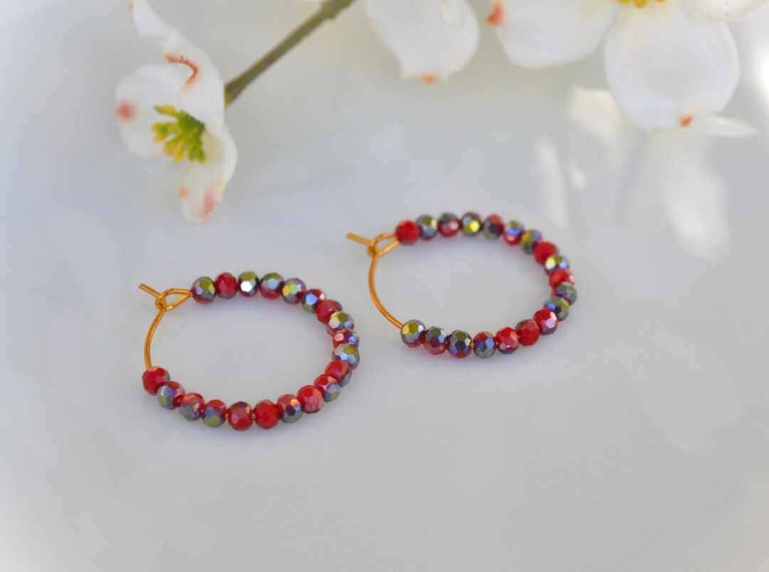 Beaded Hoop Earrings; Ruby Shadows Femme Fatale - Etsy