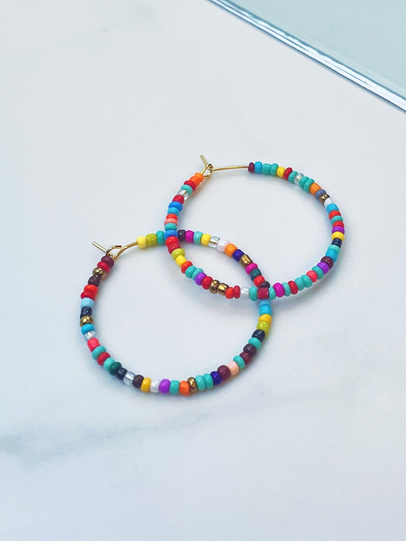 Beautiful Multi Colored Hoops Colorful Small Beaded Earrings | Etsy