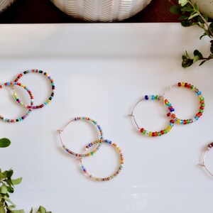 Small Multicolored Mini Beaded Hoop Earrings, Seed Bead Hoops - Etsy