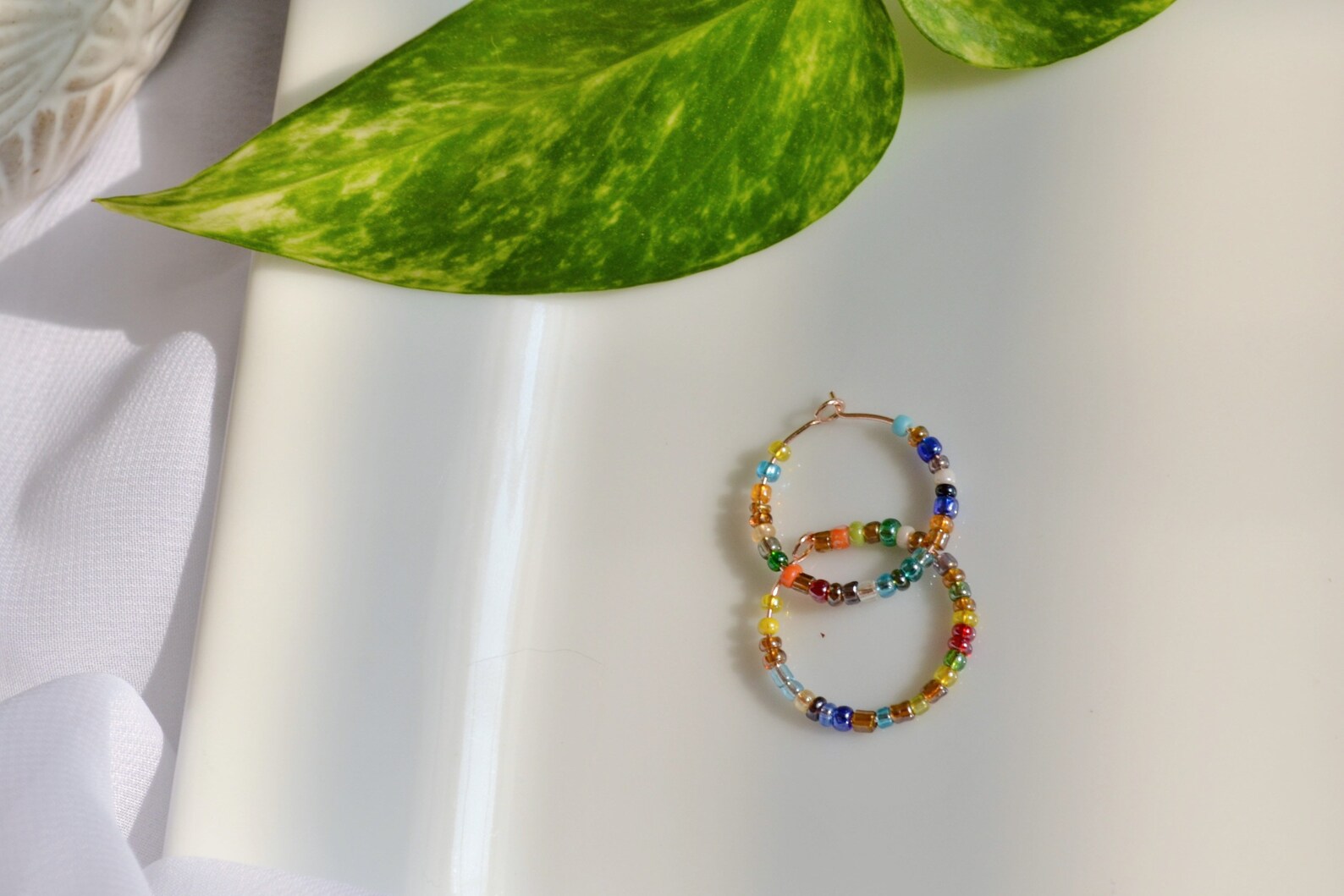 Small Multicolored Mini Beaded Hoop Earrings, Seed Bead Hoops - Etsy