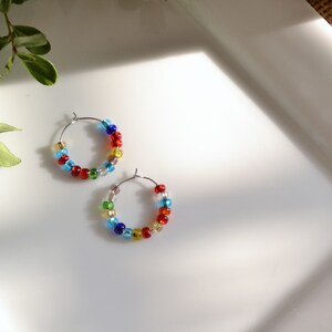 Small Multicolored Mini Beaded Hoop Earrings, Seed Bead Hoops - Etsy