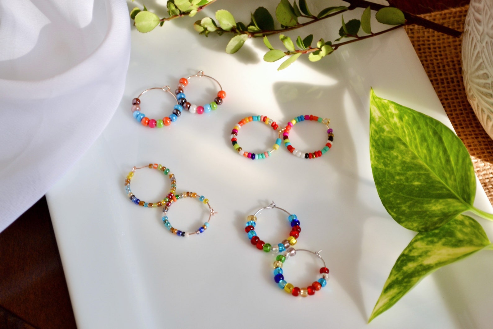 Small Multicolored Mini Beaded Hoop Earrings, Seed Bead Hoops - Etsy