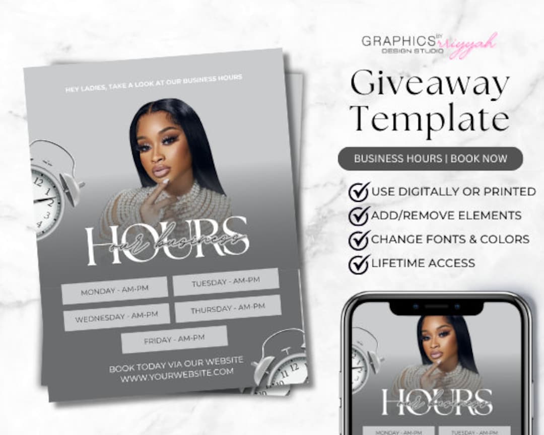 Editable Personalized Business Hours | DIY Canva Template for Your ...