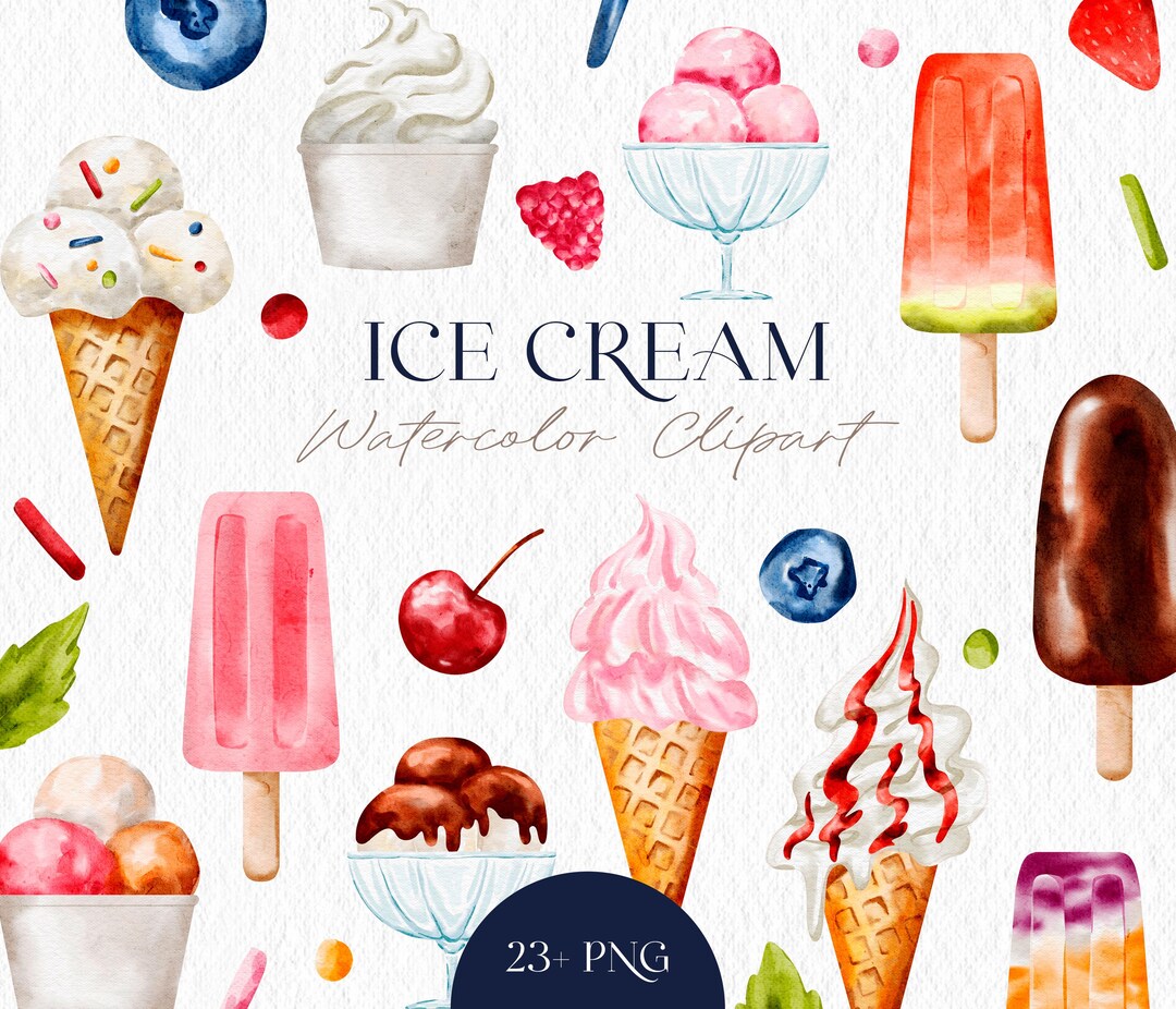 Watercolor Ice Cream Clipart – 23+ Hand-painted Summer Desserts ...