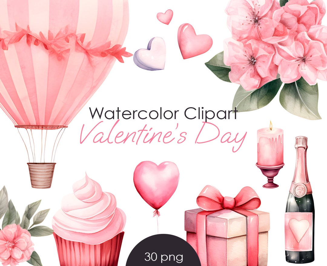 Valentine's Day Watercolor Clipart, Download Png Clip Art, Instant ...