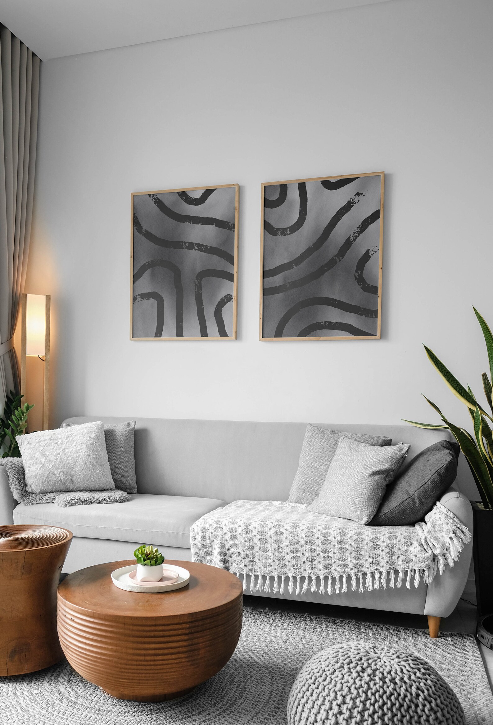 Digital Gray Watercolor Design With Gray Lines, Set of Two Printable ...