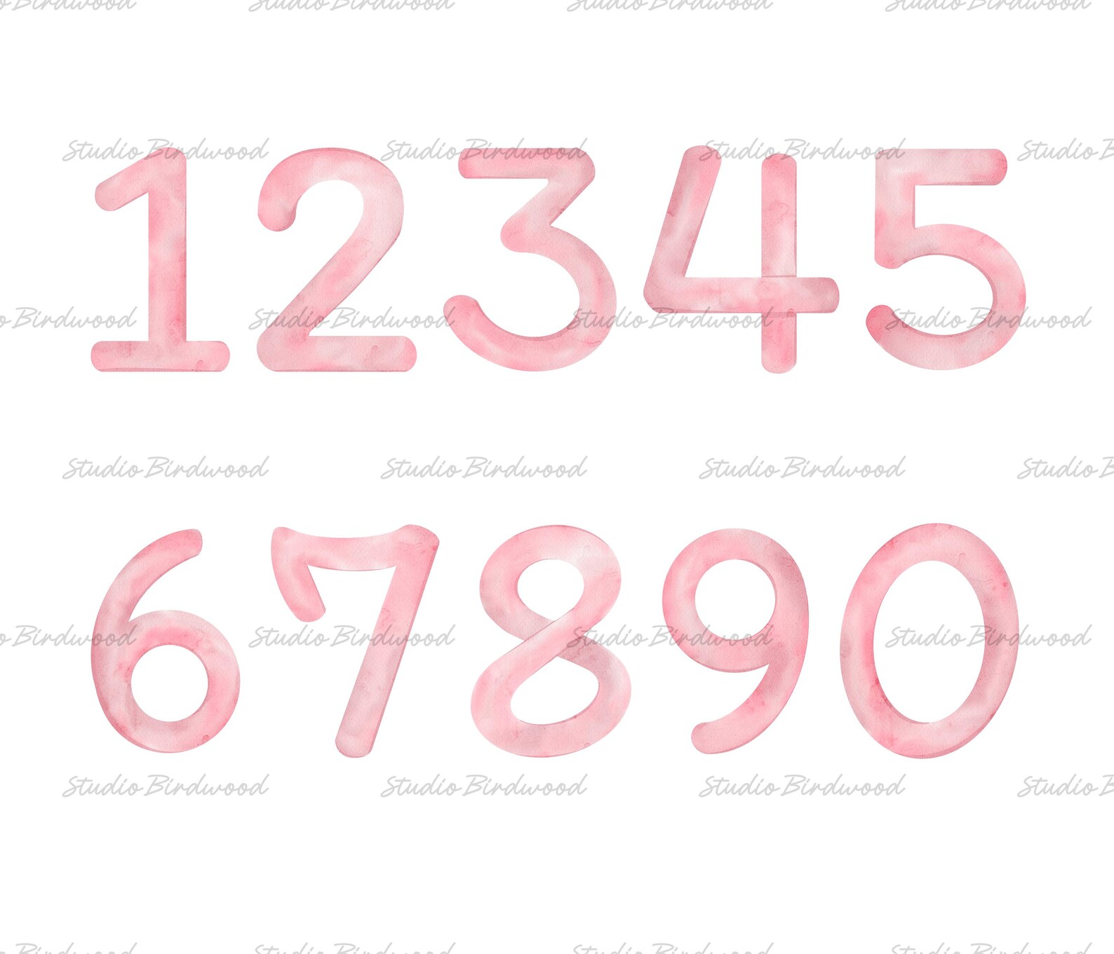 Watercolor Pink Numbers 0-9 Clipart – Hand-painted Numeric ...