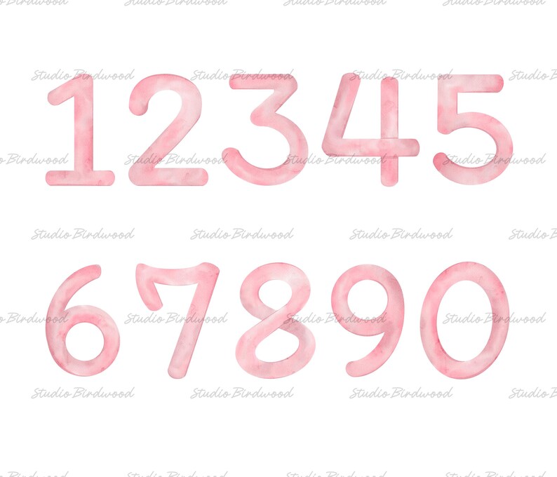 Watercolor Pink Numbers 0-9 Clipart – Hand-painted Numeric ...