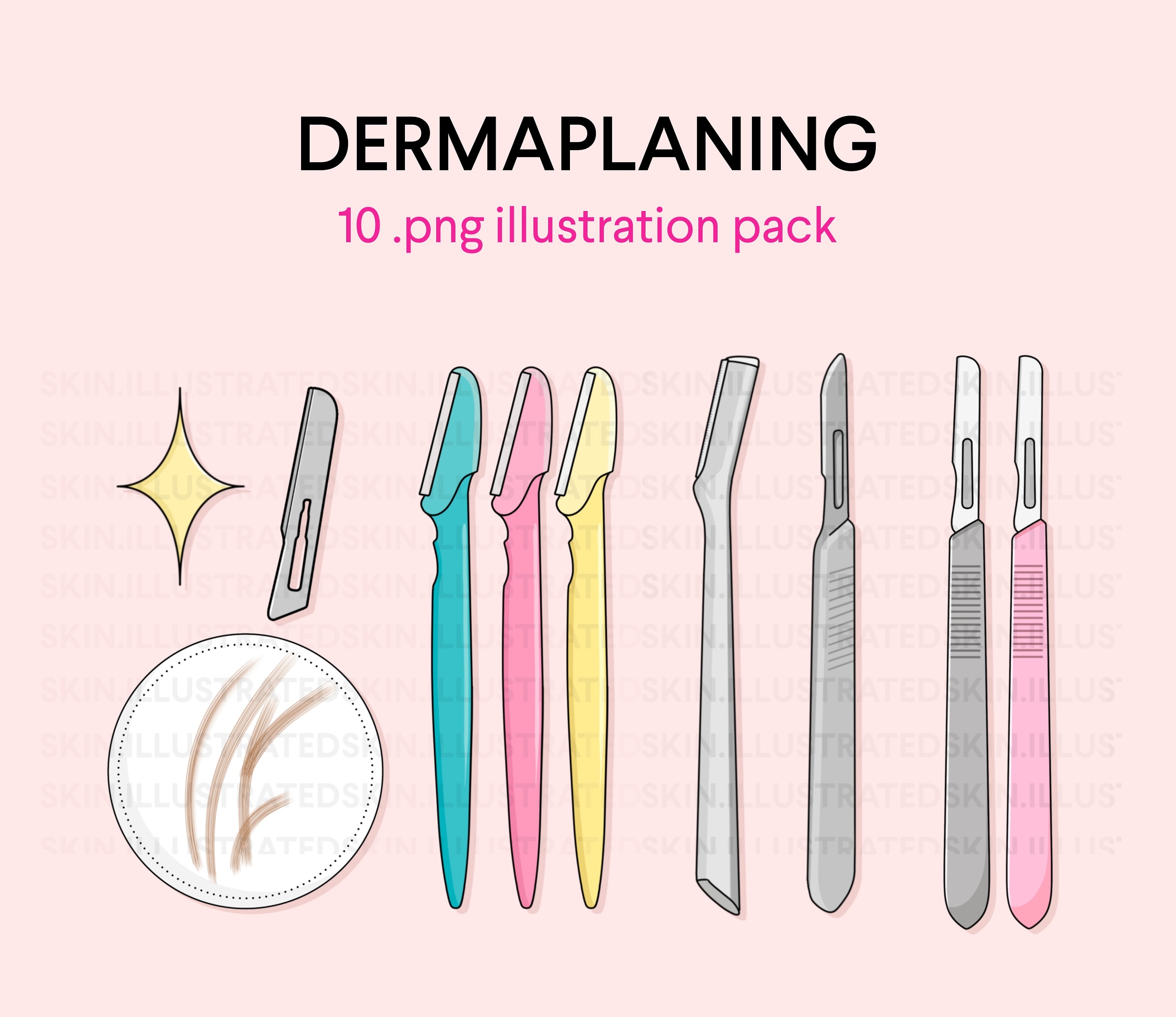 Dermaplaning At-home Illustration Pack Estheticians by Skin.illustrated ...