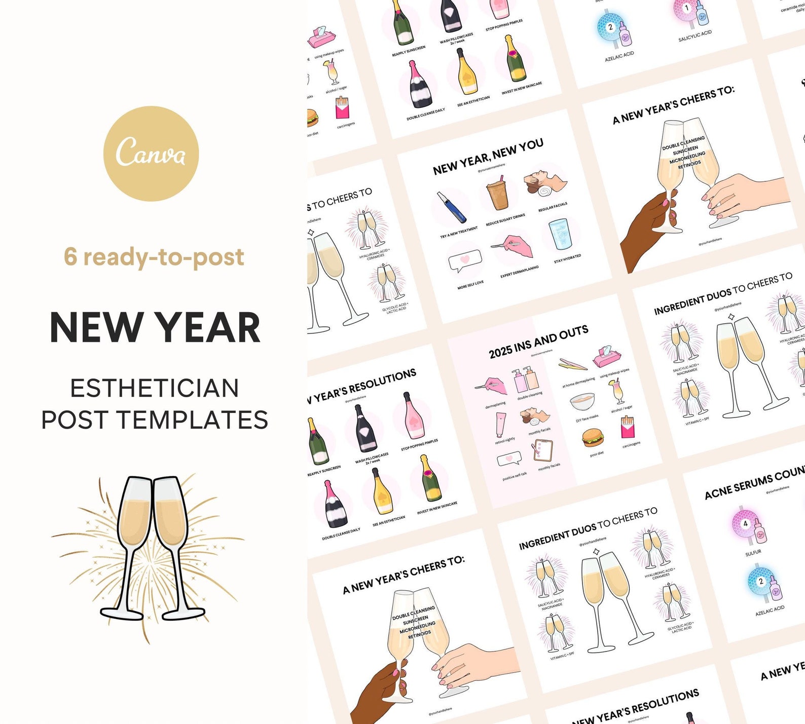 ESTHETICIAN New Year, NYE Post Template Pack for Medpas, Aestheticians ...