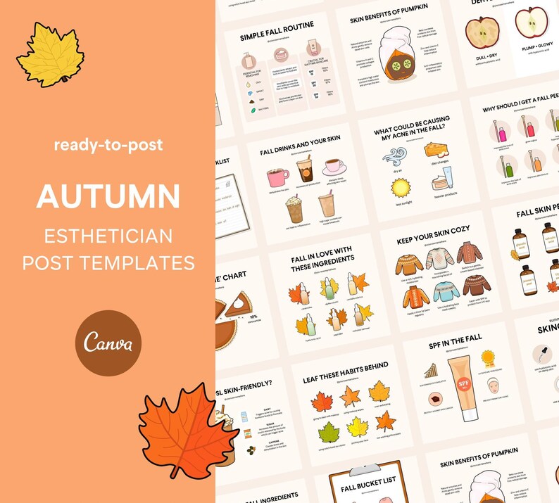 ESTHETICIAN Fall Autumn Post Template Pack - Etsy