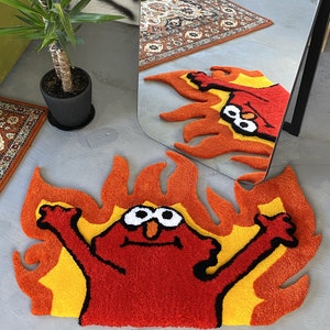 Tufted Hellmo 3D Rug, Custom Tufted Fire Rug, Ready to Ship, Funny Meme ...