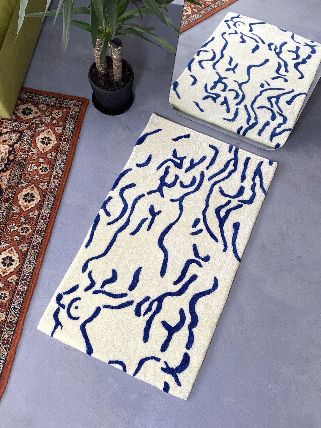 Aesthetic Tufted Rug, Ready to Ship, Floor Art, Handcrafted Boho Rug ...