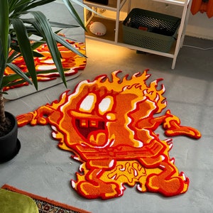 Tufted 3D Fire Character Rug, Unique Custom Carpet, Non-slip Area Rug ...