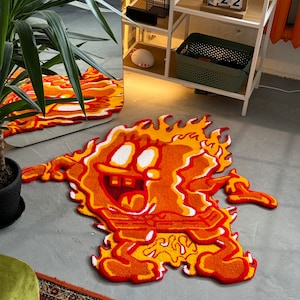 Tufted 3D Fire Character Rug, Unique Custom Carpet, Non-slip Area Rug ...
