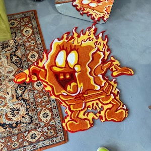 Tufted 3D Fire Character Rug, Unique Custom Carpet, Non-slip Area Rug ...