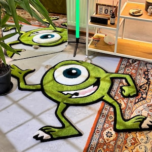 Monster Cartoon Character, Green Rug, 3D Cartoon Fluffy Rug, Cute 3D ...