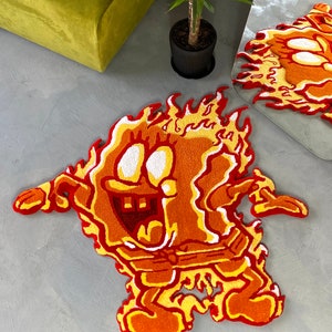 Tufted 3D Fire Character Rug, Unique Custom Carpet, Non-slip Area Rug ...