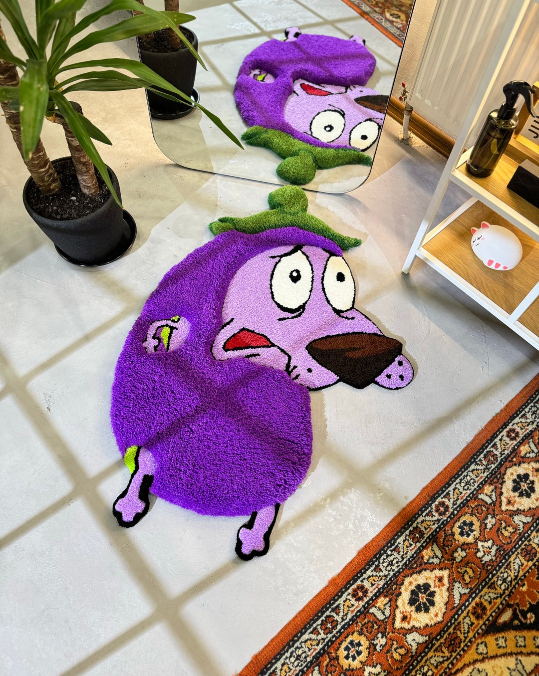 Tufted Purple Eggplant 3D Rug, Cute Cartoon Dog Rug, 3D Moss Rug ...
