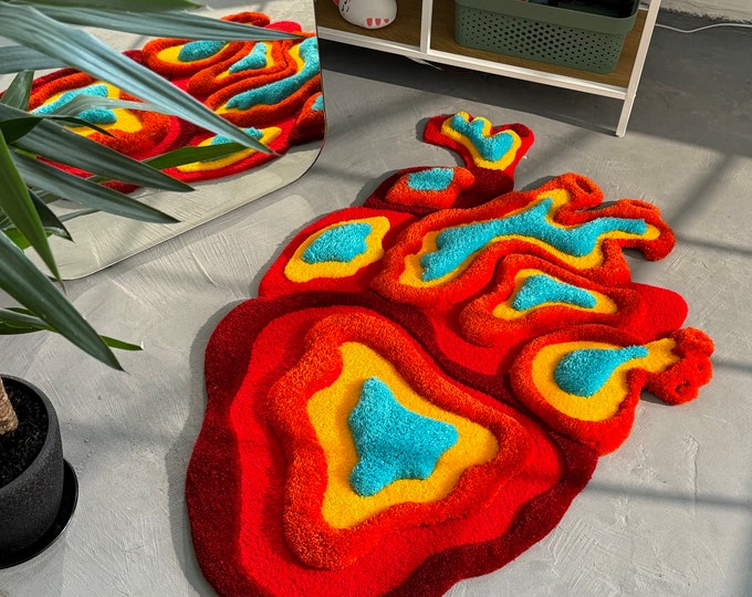 Thermal Heart Tufted Rug, Custom 3D Fluffy Rug, Floor Art, Wall Art Rug ...