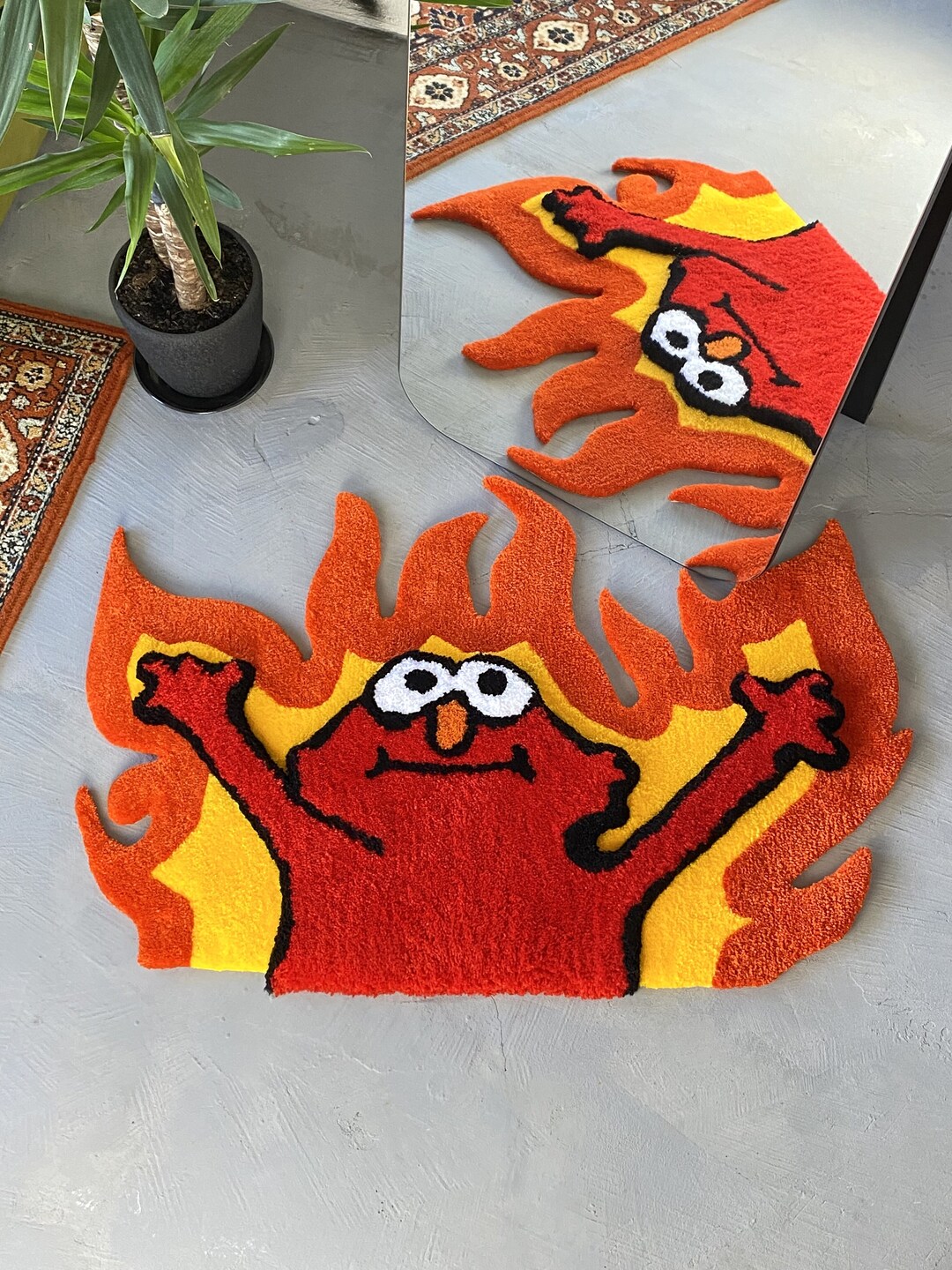 Tufted Hellmo 3D Rug, Custom Tufted Fire Rug, Ready to Ship, Funny Meme ...