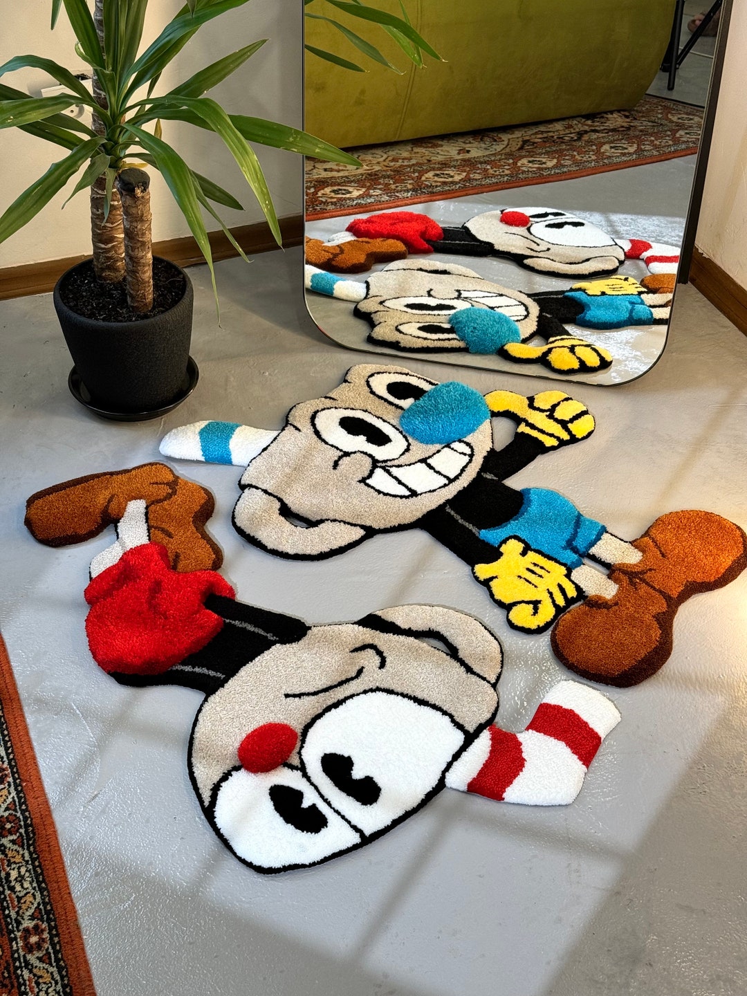 Couple Tufted Characters 3D Rug, Cute Cups Rug, Stylish Rug, Handmade ...