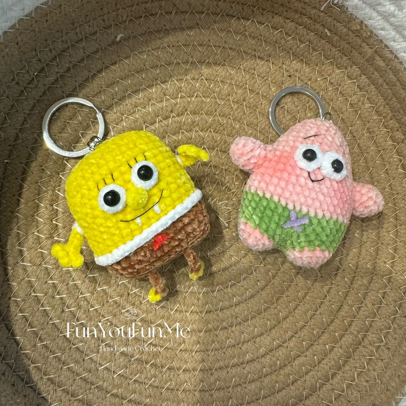 Crochet Patrick,handmade Spongebob Keychain,crochet Keychain, DIY Gift ...