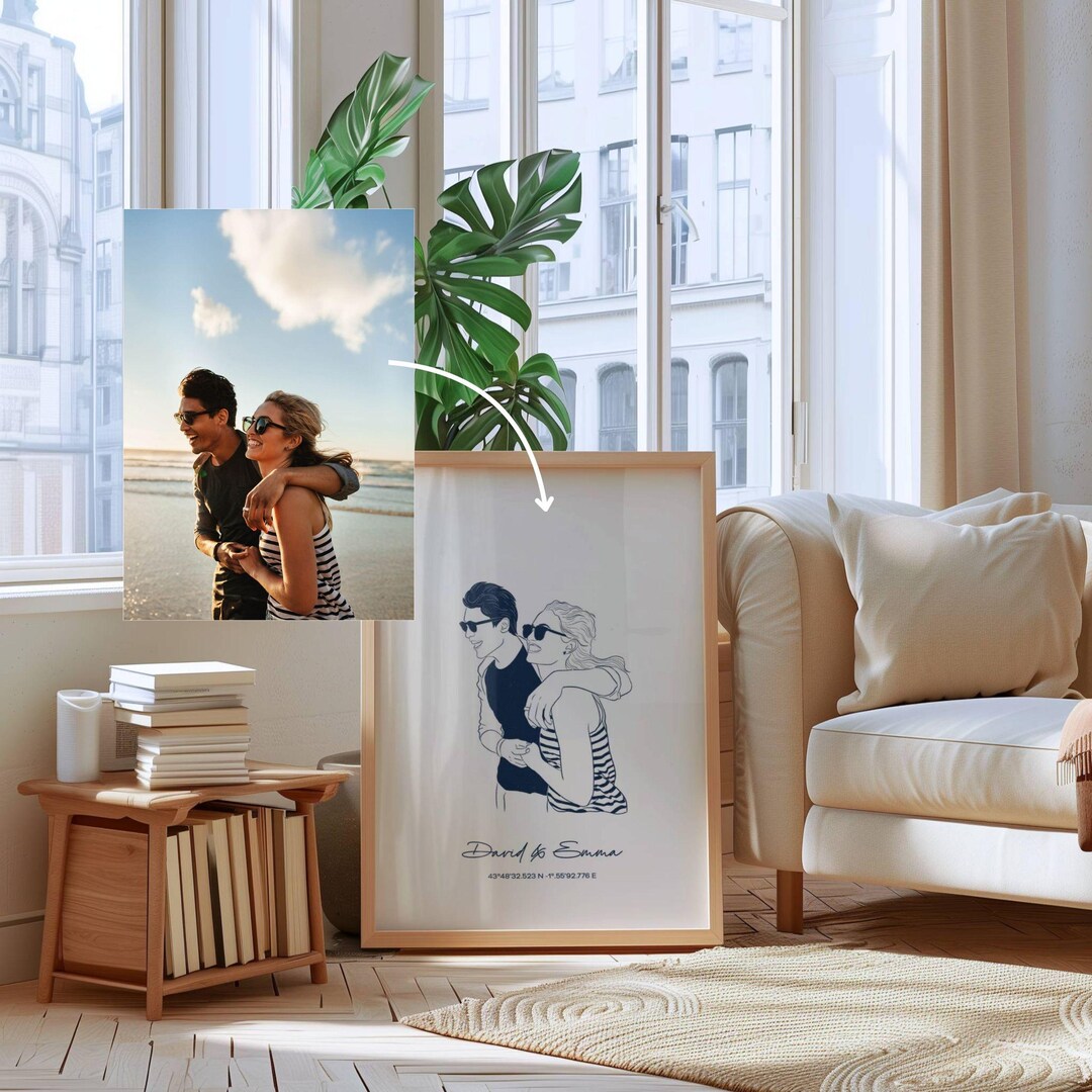 Personalized Couple Portrait, Hand Illustrated｜christmas Gift for Him ...