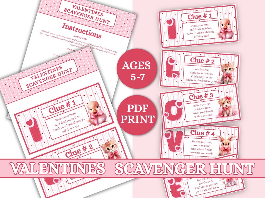 Valentine’s Day Scavenger Hunt for Kids Ages 5–7 | I Love You Secret ...