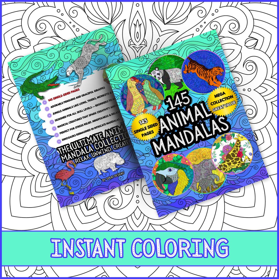 Animal Mandalas Coloring Book: 145 Pages, Jungle & Magical Creatures ...