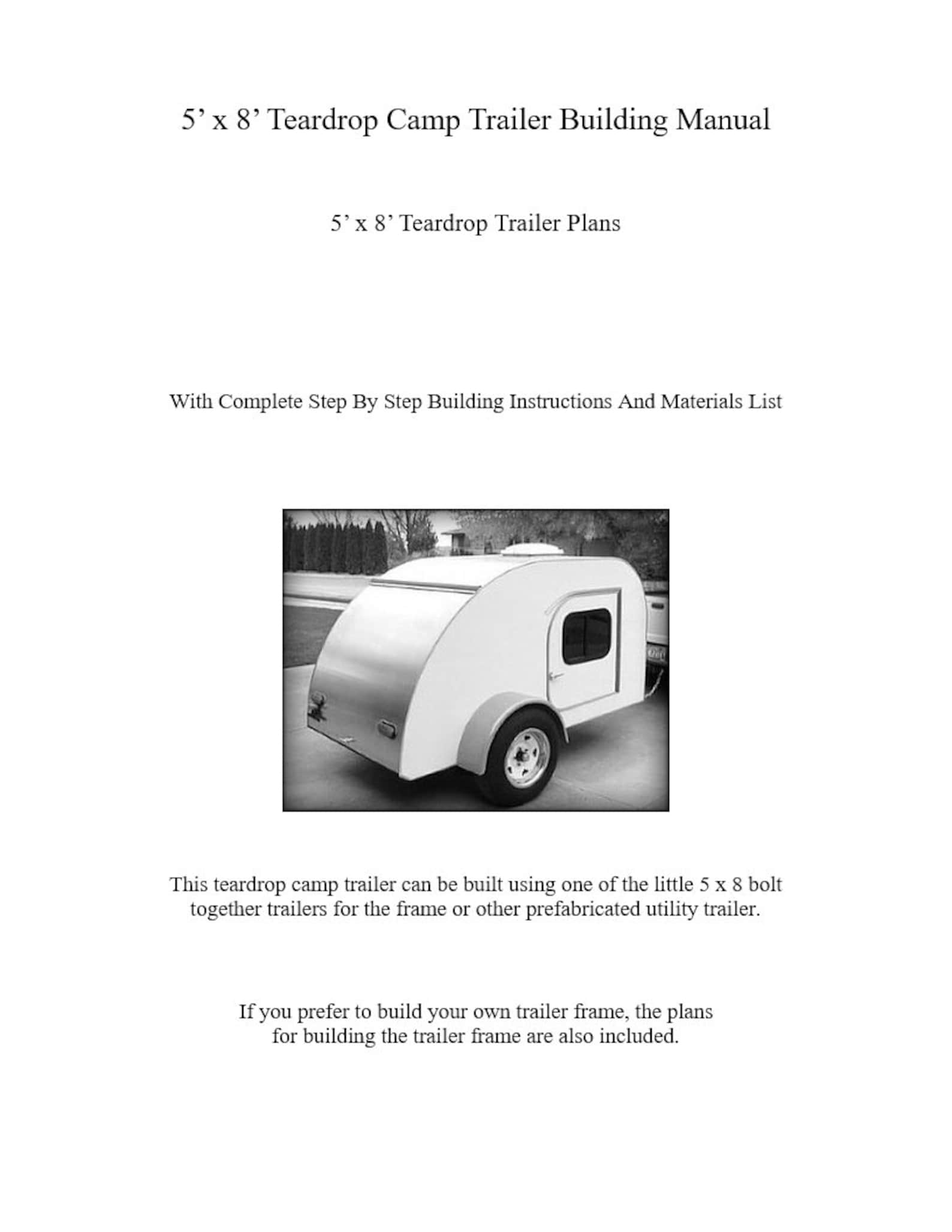 5x8 Teardrop Trailer Plans Pdf - Etsy
