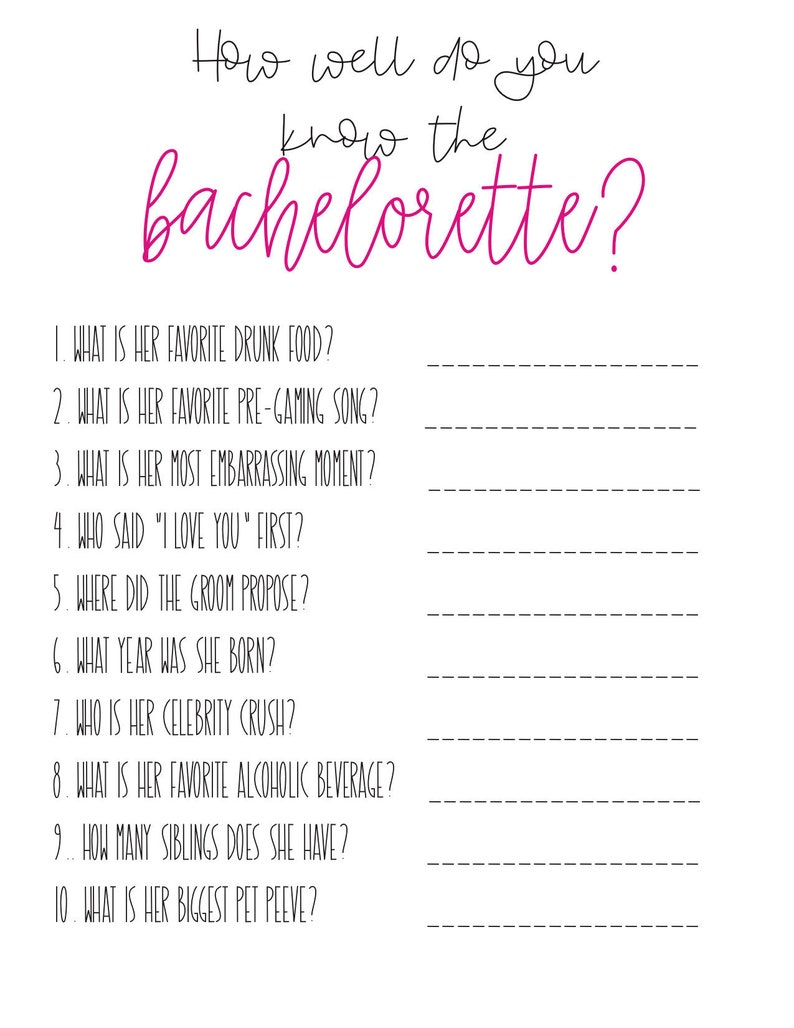 How Well Do You Know the Bachelorette Printable Game - Etsy