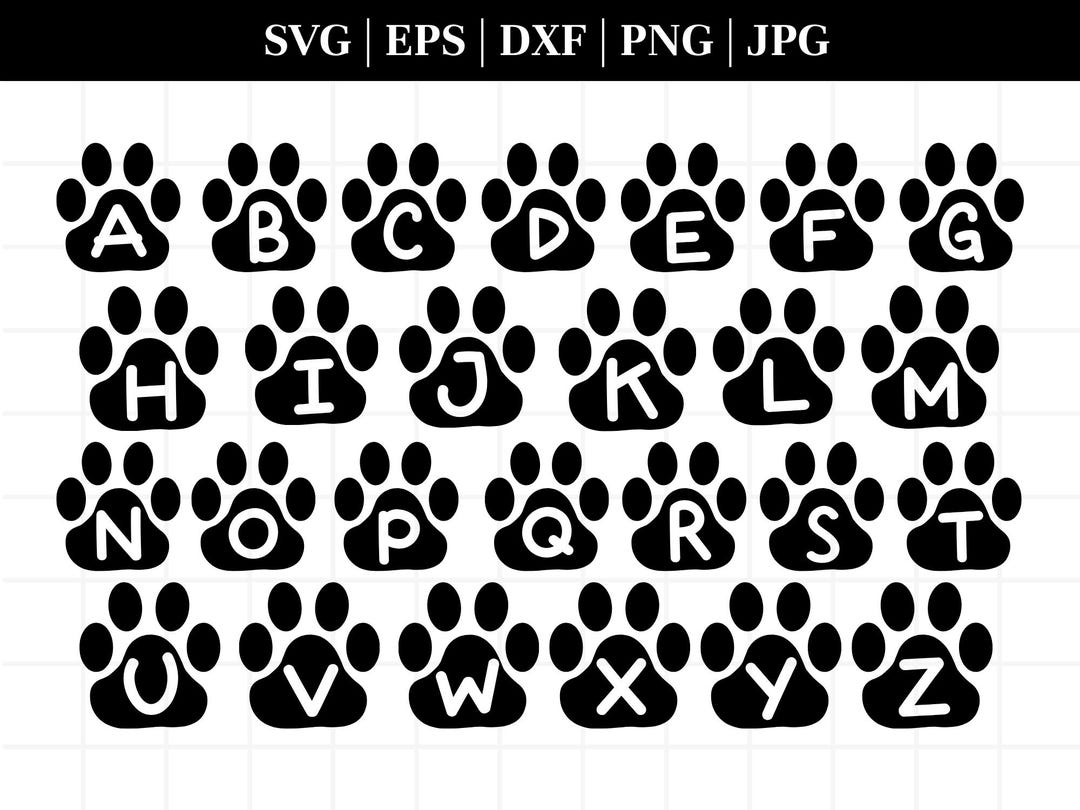 Dog Paw Print Alphabet Svg - Paw Print Svg Files for Cricut - Font Svg ...