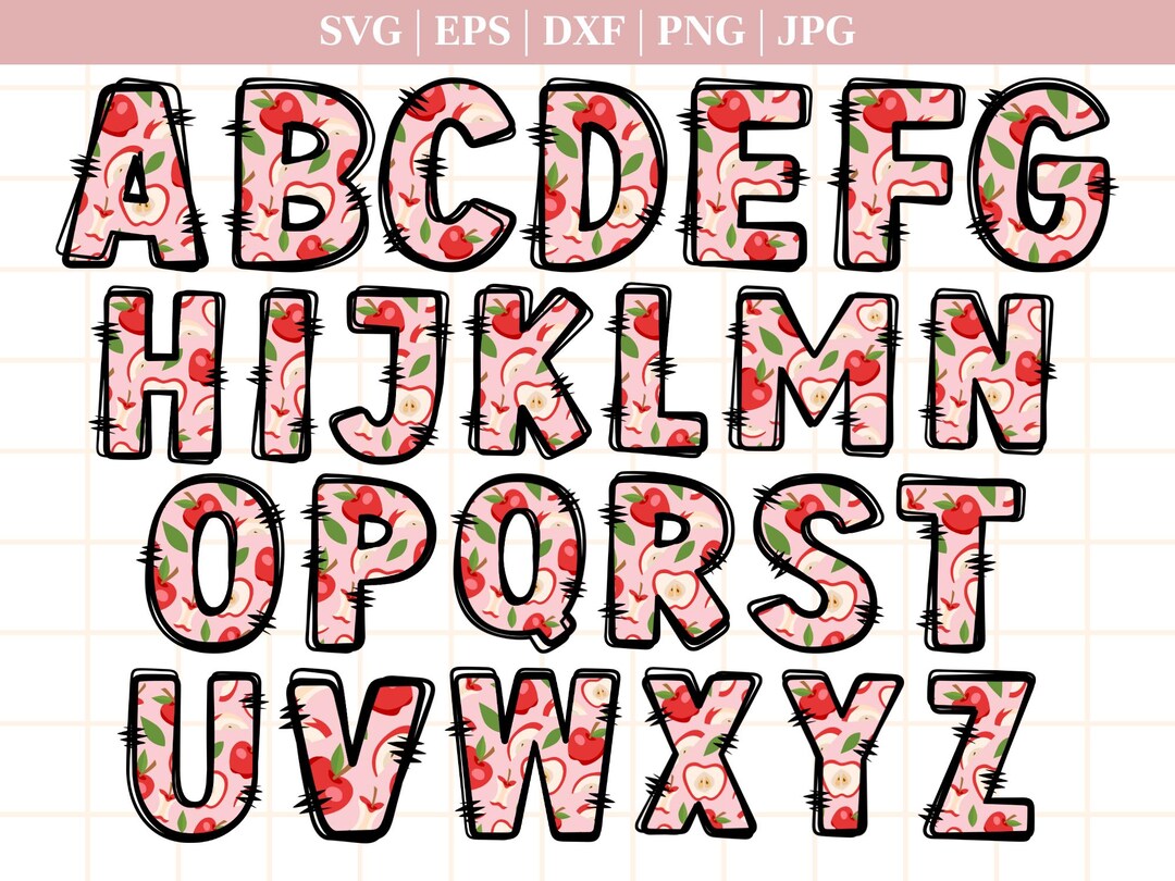 Strawberry Patch Doodle Alphabet Letters Sublimation Clipart PNG ...