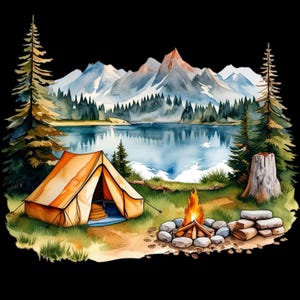 Watercolor Camping Clipart | Tent, Campfire, Lantern, Backpack ...