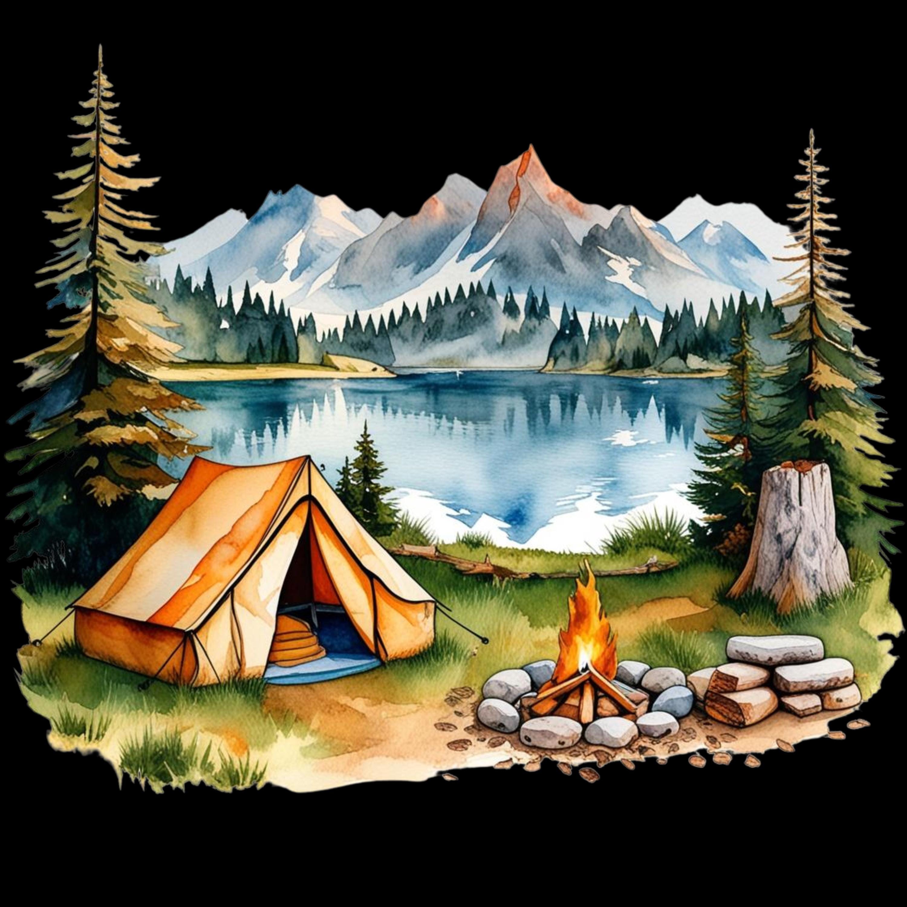 Watercolor Camping Clipart | Tent, Campfire, Lantern, Backpack ...