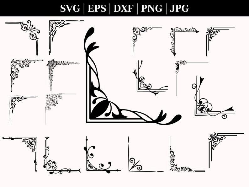 SVG Png Dxf Corner Pattern Border Frames Bundle Laser Cut Engrave Silhouette Cricut Vinyl ...