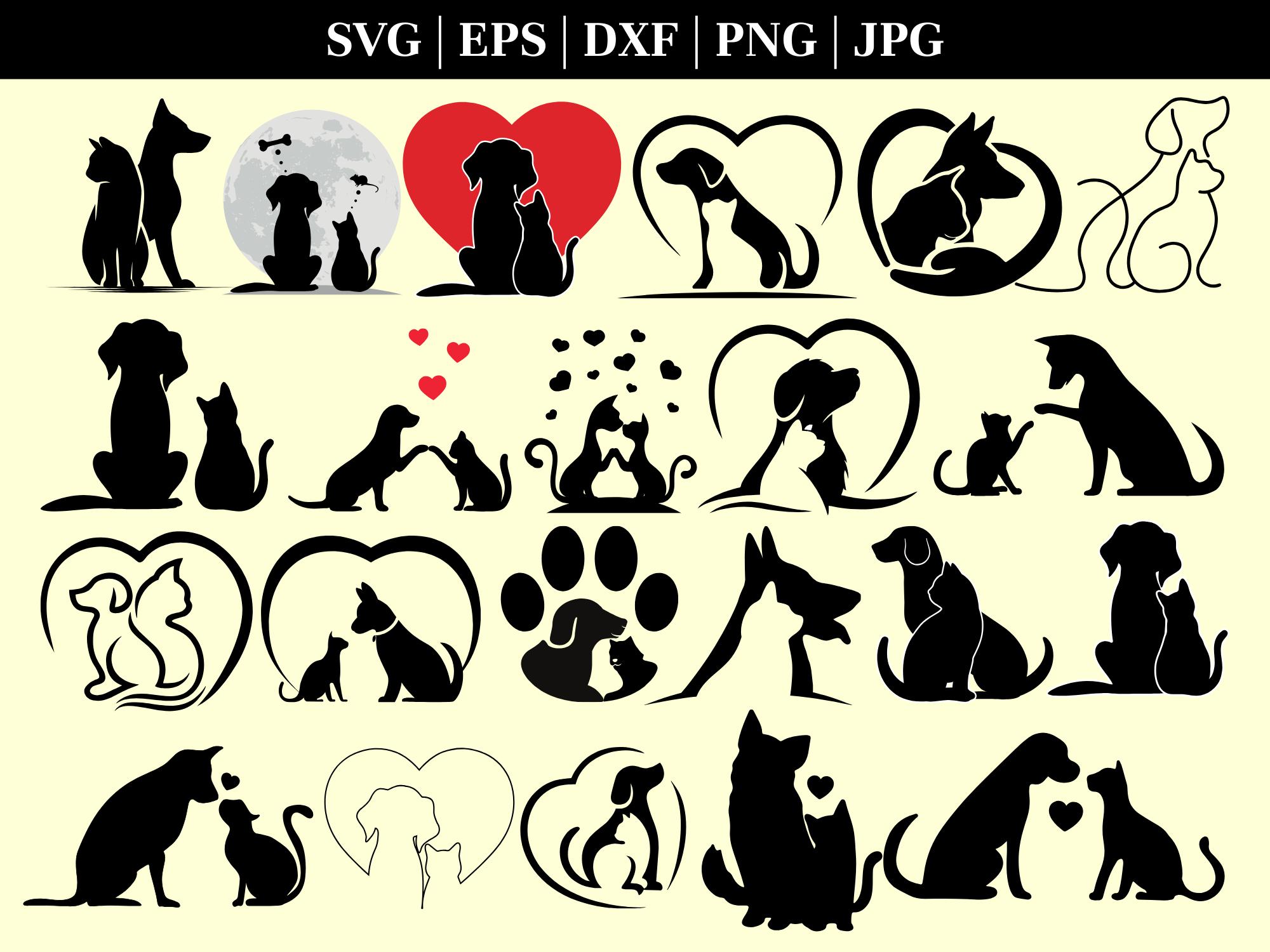 Dog and Cat Silhouette SVG, Dog Cat Outline Png, Dog and Cat Clipart ...