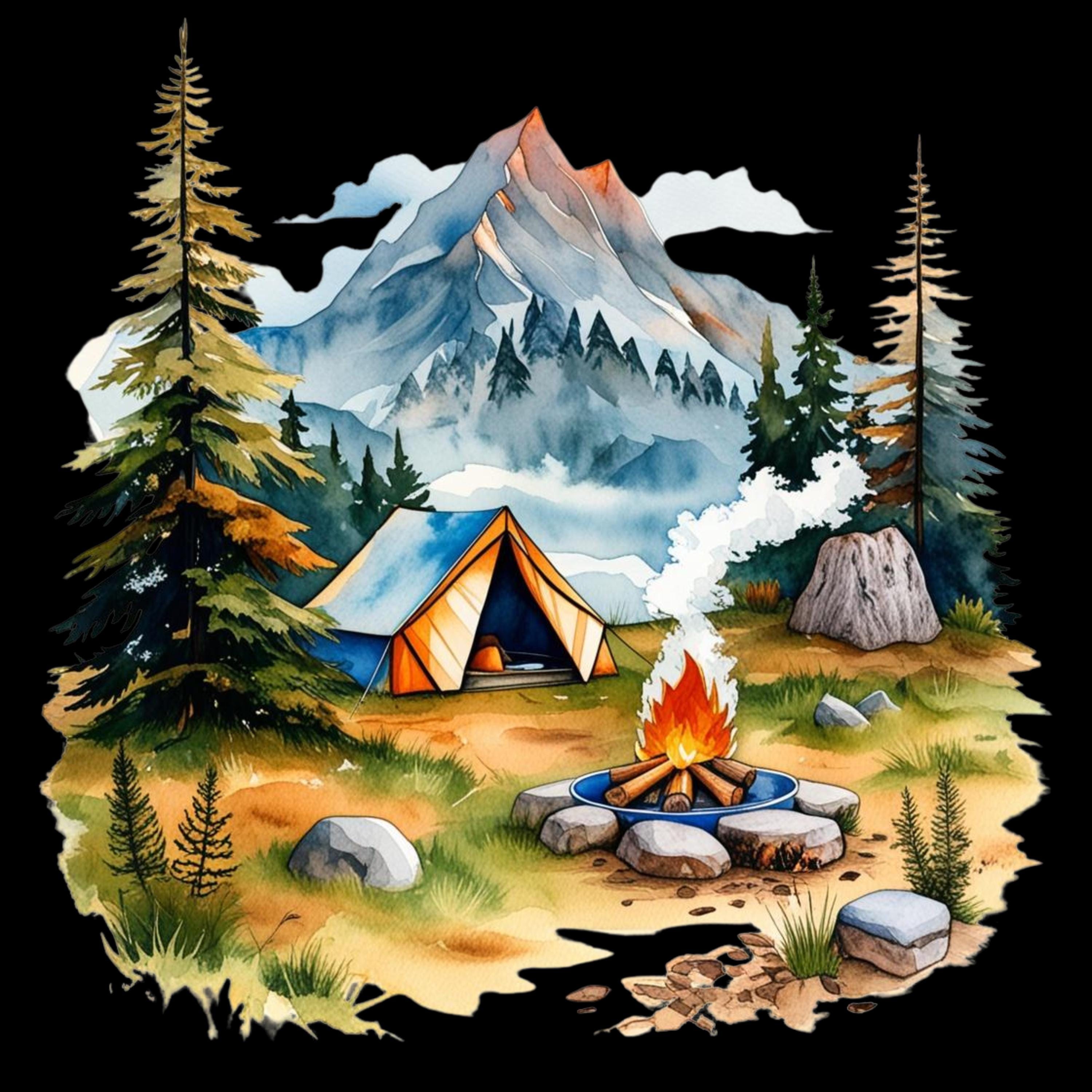 Watercolor Camping Clipart | Tent, Campfire, Lantern, Backpack ...