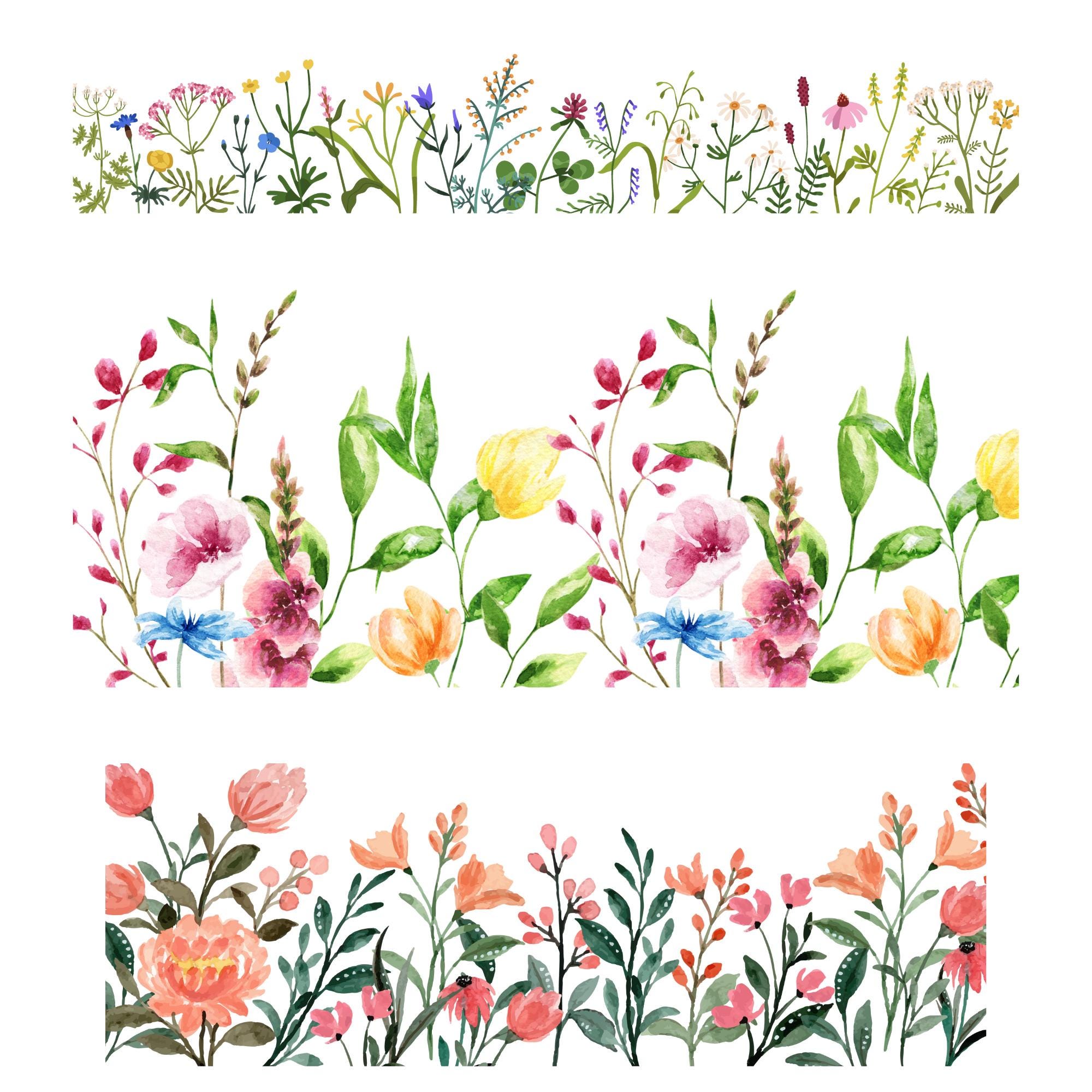 Flower Border Svg, Floral Clipart, Seamless Flower Border, Wildflower ...